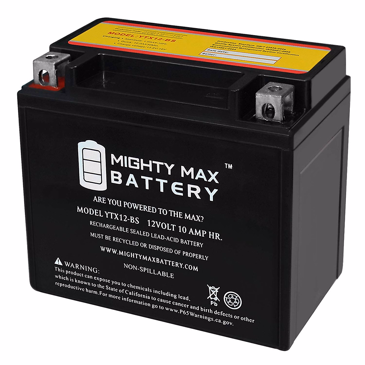 Mighty Max Battery YTX12-BS 12V 10AH Battery Replaces MBTX12U, HTX12-BS, ETX12-BS