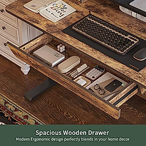 FEZIBO Electric Standing Desk, 55 x 24 Inches Height Adjustable Table, Ergonomic Home Office Furniture with 3 Drawers, Black Frame/Rustic Brown Top