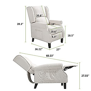 RYONGII Wingback Recliner Chair with Heating and Massage Tufted Fabric Recliner Sofa Furniture,Thick Seat Cushion and Backrest Modern Living Room and Bedroom (Ivory)