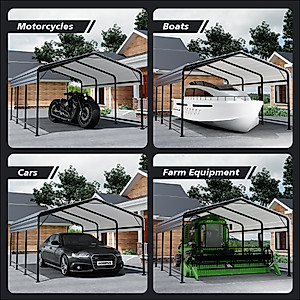 HOMPUS Outdoor Carport, 10'x20' Carport with Galvanized Steel Roof, Heavy Duty Canopy for Garage, Outdoor Garage Car Shelter Shade for Car, Grey