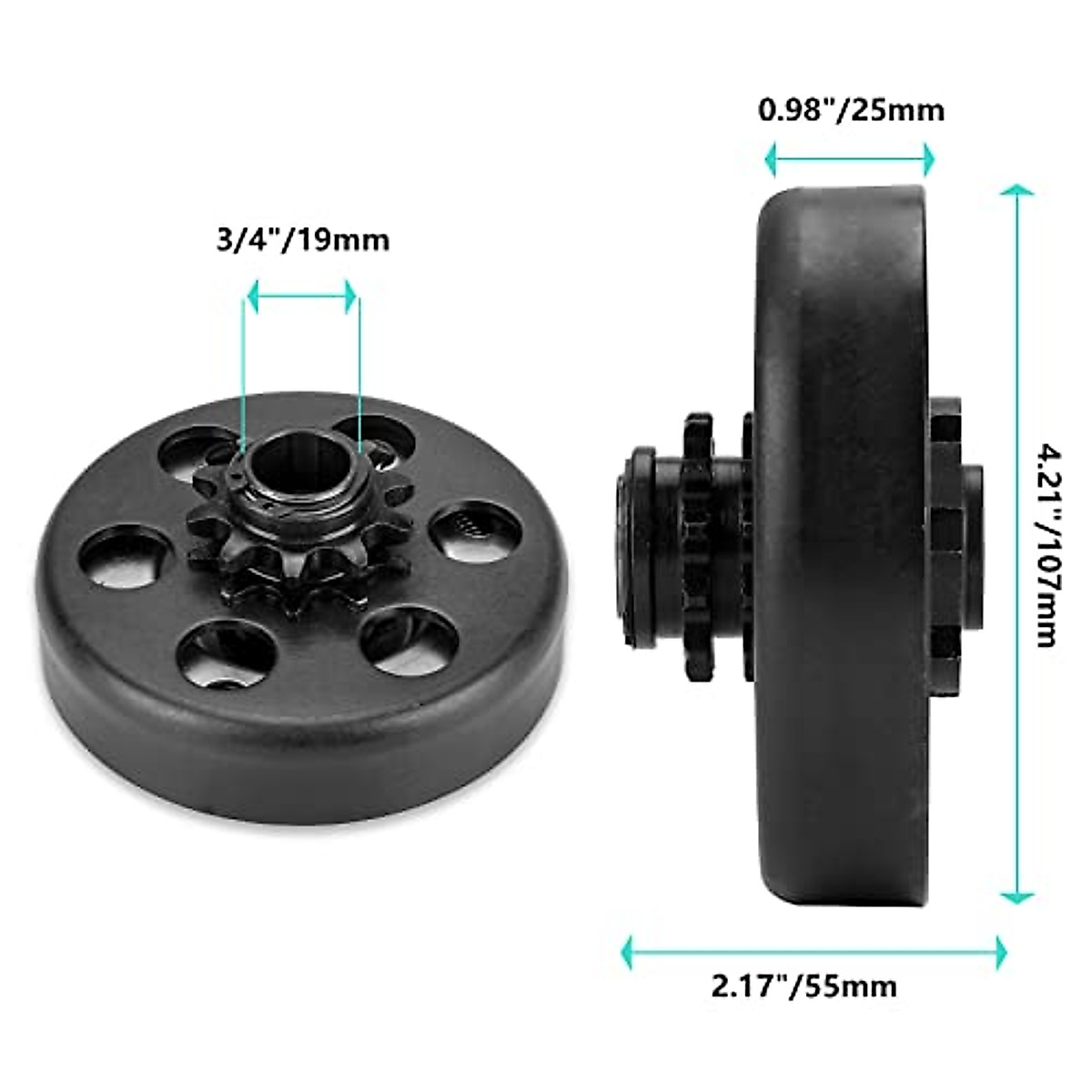 Go Kart Clutch 3/4 Bore 10T with #40/41/420 Chain, Centrifugal Clutch Fit for Minibike MB165 & MB200 and Honda Cloned Engines GC160, GC190, GX120, GX140, GX160, GX200. Up to 6.5HP