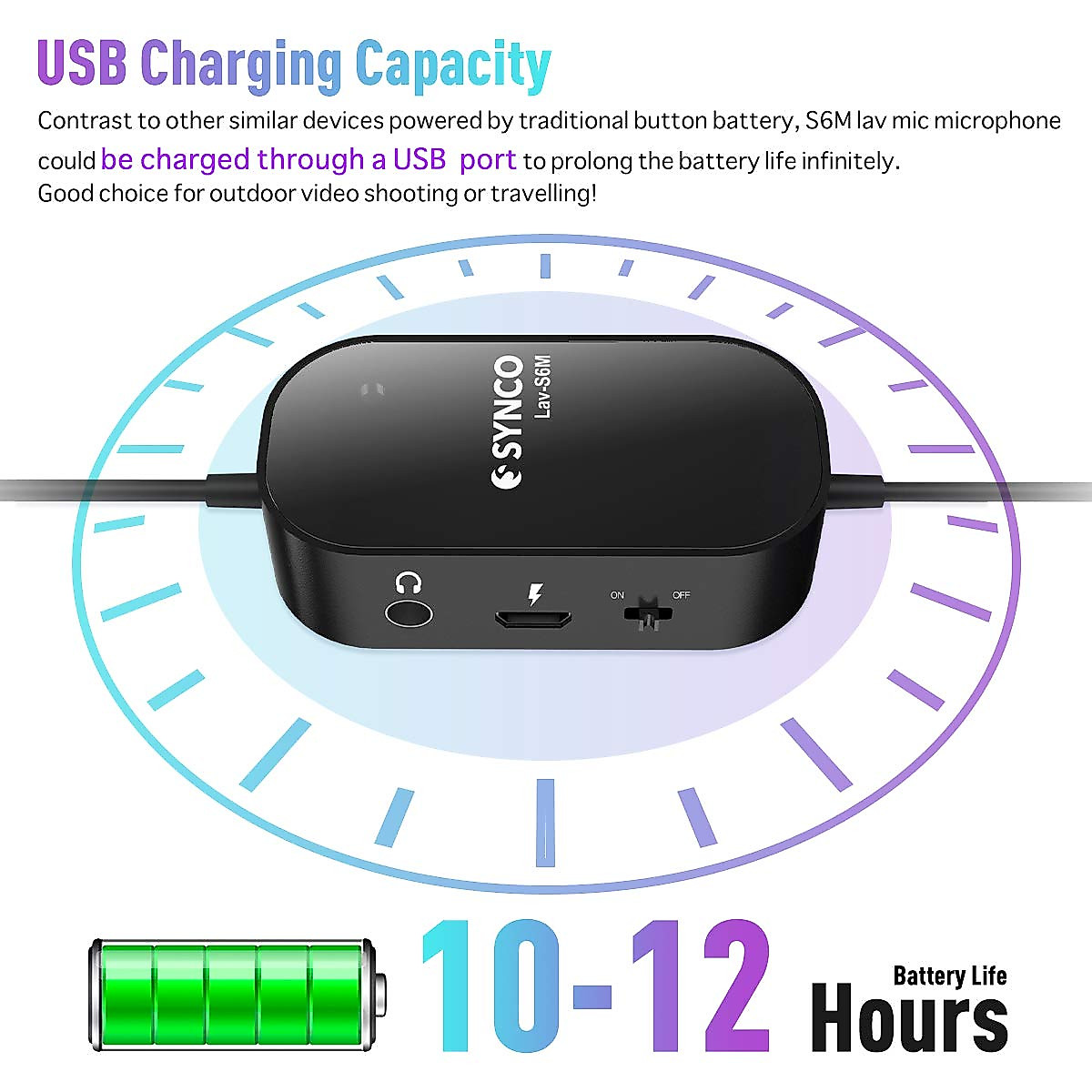 SYNCO Lav-S6M Lavalier Microphone, 3.5mm Audio-Monitor Port Clip-on Condenser Mic Support USB Charging, 6M/19.7 FT Cable Noise Reduction for YouTube, Interview, Conference, Live Broadcast