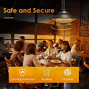 ZIPEAK Outdoor Heater - Hanging Patio Heater - Outdoor heaters for patios - 1500W Electric Heater with Remote, IP65 Waterproof Infrared heater for Indoor and Outdoor Use (Black GS)