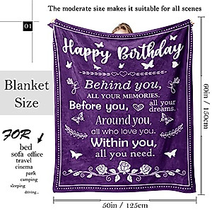 QUWOGY Birthday Gifts for Women/Men/Her/Him Friendship Blanket Purple 60"x50", Happy Birthday Decorations Women/Men Throw Blankets, Bday Gift for Women/Men Unique, Best Birthday Gift Ideas