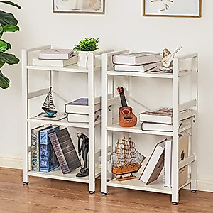 BEWISHOME 3 Tier Bookshelf, White Small Bookshelf for Small Spaces, Short Wooden Storage Bookcase with Metal Frame for Bedroom Living Room and Home Office JCJ62W