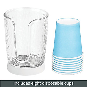 mDesign Plastic/Steel Compact Small Disposable Paper Cup Dispenser Storage Holder for Rinsing Cups on Bathroom Vanity Countertops - Rain Collection - Clear/White