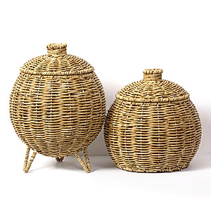 Itkcozcg Tabletop Hand Woven Storage Container with Lid Flower Basket Plastics Sundries Holder for Workspaces and Bedrooms