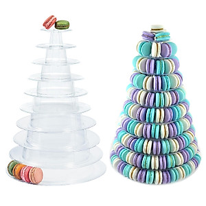 10 Tiers Round Macaron Tower Stand Plastic Transparent Cake Stand Macaron Display Rack Desserts Cupcake Holder Platter for Baby Shower, Birthday Party, Wedding, Party Decor