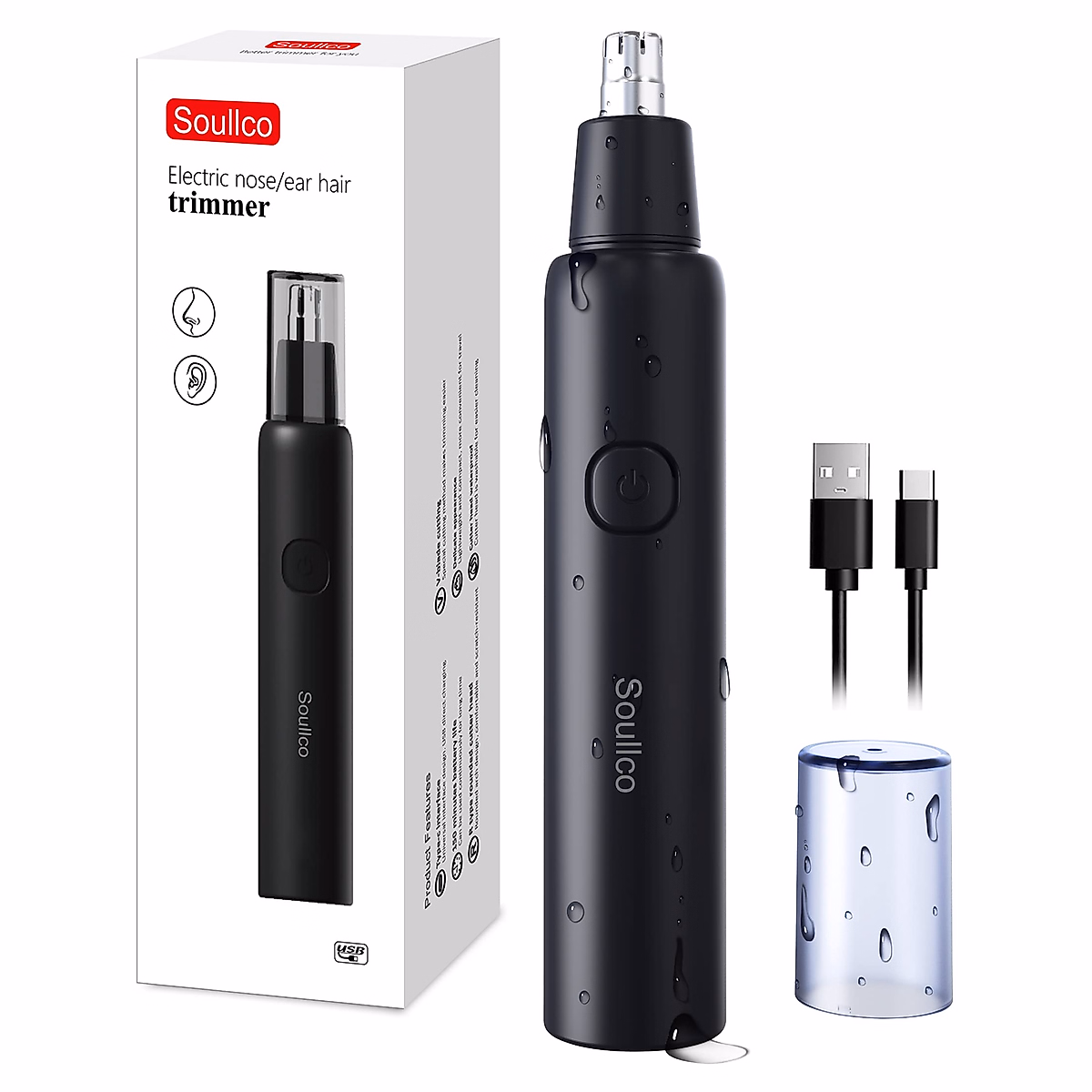 Soullco Ear and Nose Hair Trimmer for Men Rechargeable, USB Electric Nose Hair Trimmer for Women Professional Painless, Dual Edge Blades for Easy Cleansing