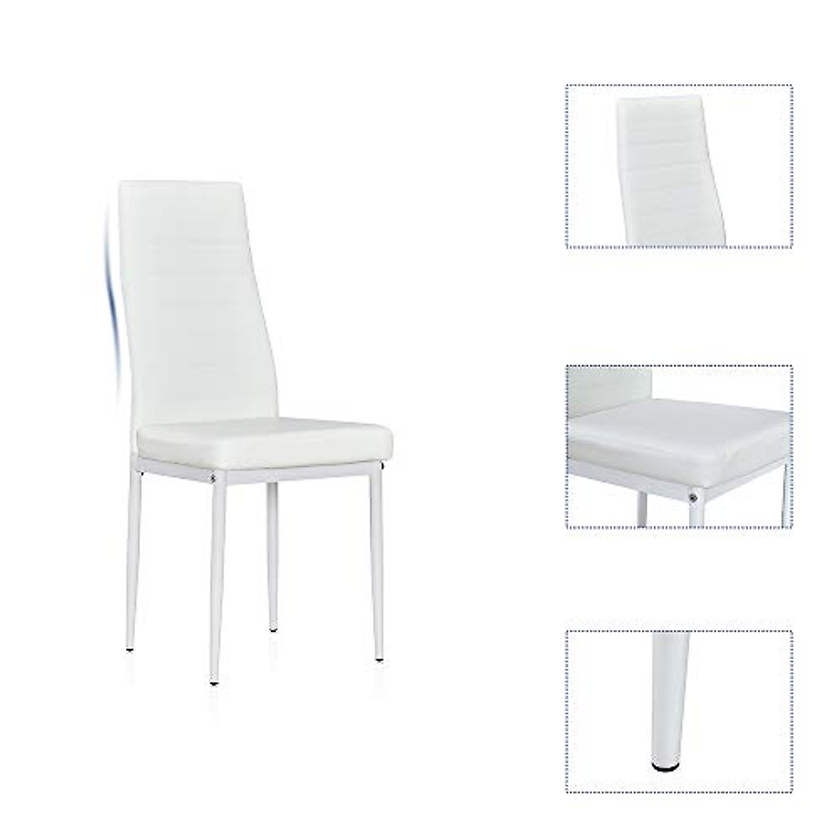 Bonnlo 5 Pieces Dining Table Set,Modern White Dining Room Table Set for 4,Small Kitchen Table and Chairs Set for 4,Glass Dinner Table Set with PU Leather Metal Frame Chairs,Clear&White