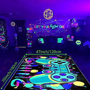 SEBKQ Blacklight Gaming Area Rug, UV Reactive 3D Game Controller Rug, Large Non-Slip Carpet for Boy and Girl Game Room Decor, 70in×47in×0.39in