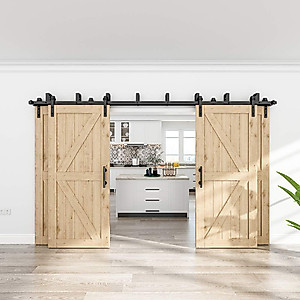 WINSOON 11FT Sliding Bypass Barn Wood Door Hardware 8 Rollers Kit System Bending Design Wall Mount Bracket Fit 4 Wooden Doors (11FT)