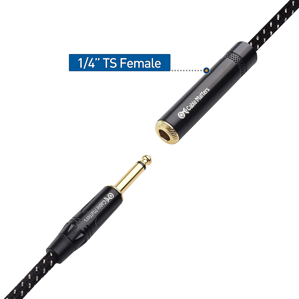 Cable Matters 2-Pack 1/4 Inch Mono TS Extension Cable in Black - 6 Feet / 1.8 Meters, Guitar Extension Cable, 1/4 Instrument Extension Cable