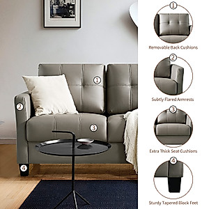 Husbedom 57.5"W Small Loveseat Sofa, Mid Century Modern Air Leather Love Seat with Flared Arm & Double Stitching Cushions, 2 Seat Couch for Small Space Living Room Bedroom Apartment Dorm, Light Brown