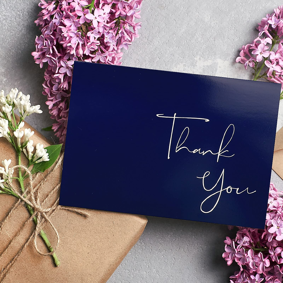 BGTCARDS 40 Navy Blue Thank You Cards with Envelopes - Classy Thank You Greeting Notes Bulk Set Box Large Professional Looking Perfect for Wedding, Business,Graduation,Baby Shower & Much More
