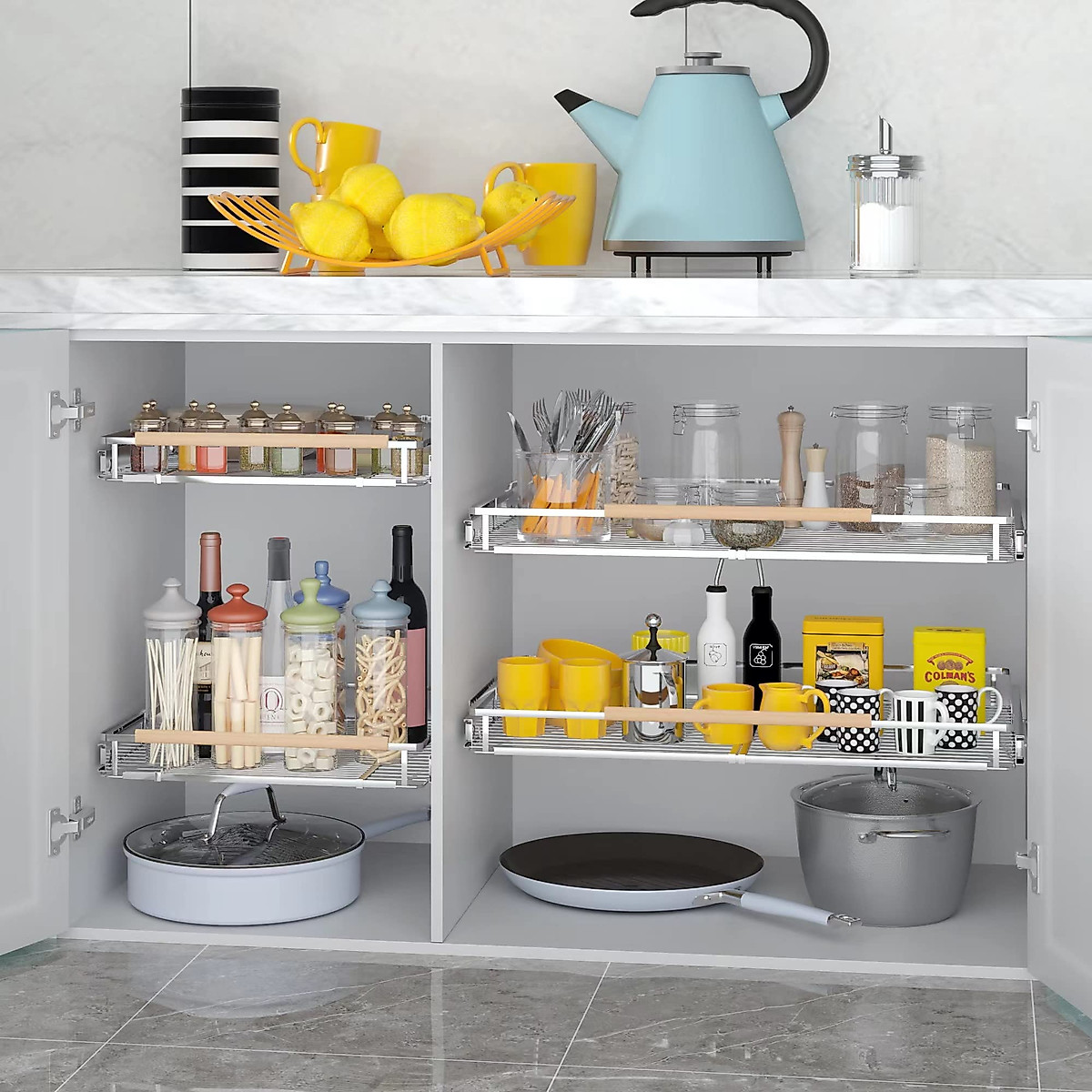 Pull Out Cabinet Organizer, 12.2~17.9"W x 22.5"D Expandable Pull Out Shelves for Kitchen Cabinets, Heavy Duty Metal Slide Out Pantry Shelves Sliding Shelf for Home Kitchen,Under Sink,Bathroom,Wardrobe