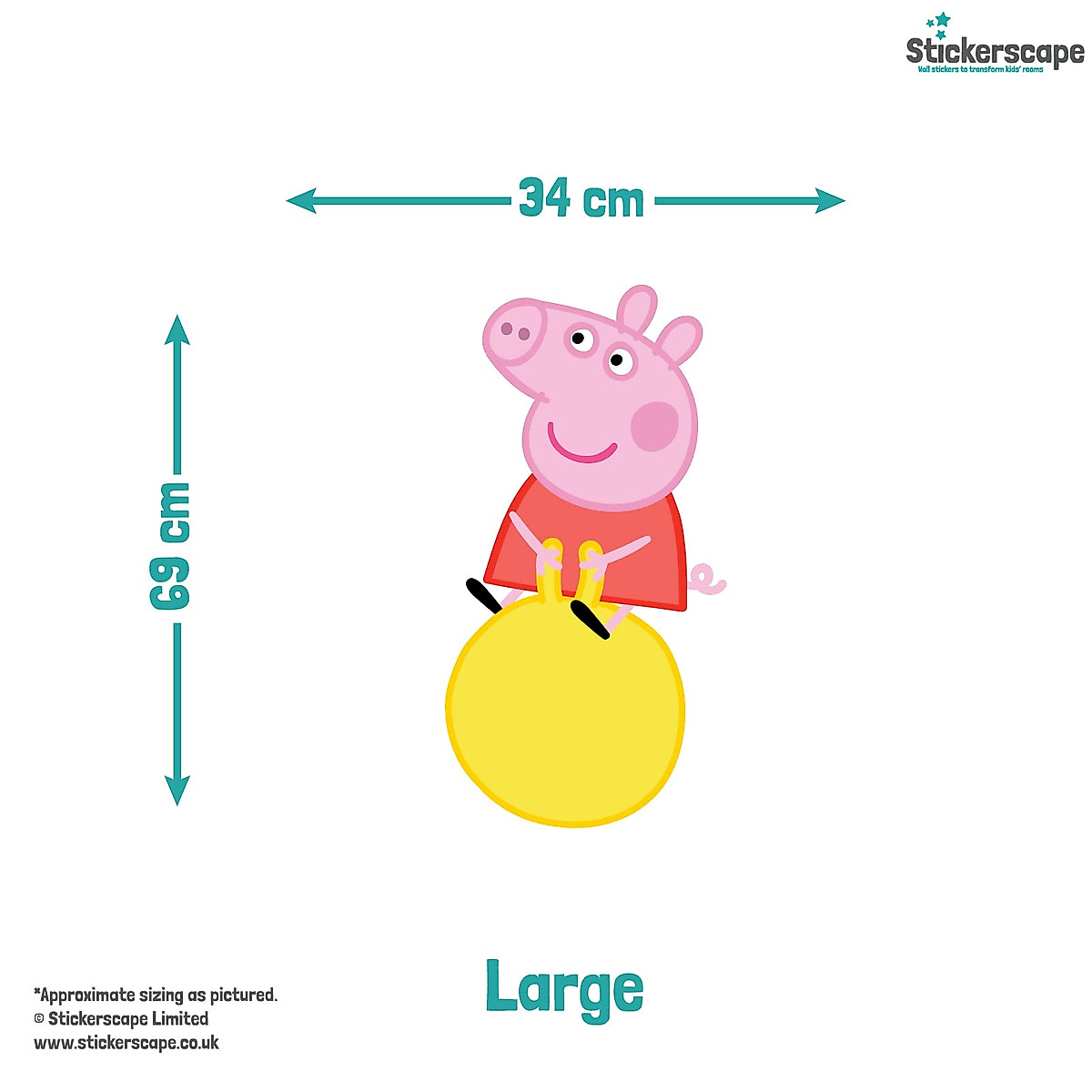 Stickerscape Peppa Pig and George on Space Hoppers Wall Stickers (Large Size) | Official Peppa Pig Wall Stickers Range, L (002309L)