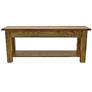 Golden Oak Farmhouse Bench with Shelf