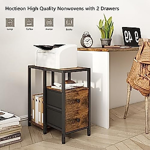 Hoctieon Nightstand with Fabric 2 Drawers, Night Stands for Bedrooms, Side Table with Drawer, Farmhouse Nightstands, End Table with Storage, Easy Assembly, Rustic Brown