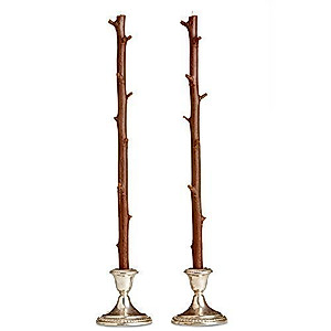 Stick Candles/Hickory Casting/Beeswax/Pair