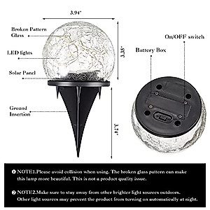 Garden Solar Lights Cracked Glass Ball Decorative Solar Globe Lights Outdoor Landscape Lights Waterproof LED Solar Patio Lights for Pathway Walkway Garden Yard Lawn Decoration (4 Pcs, 3.9 Inch)