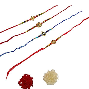 Rakhi for Brother, Bhaiya dooj, Rakshabandhan Rakhi Set of 4 with Red Color Thread Design, Raksha Bandhan Rakhi for Brother