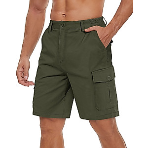 TACVASEN Mens Cargo Shorts Golf Cotton Shorts Elastic Waist Shorts Multi Pocket Shorts Hiking Shorts Fishing Shorts