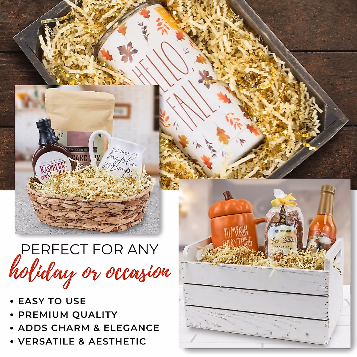 MagicWater Supply Crinkle Cut Paper Shred Filler (4 oz) for Gift Wrapping & Basket Filling - Vanilla & Gold