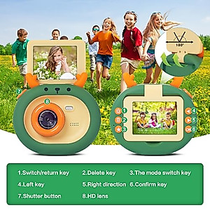 Kids Digital Camera Toddler Camera HD 1080P Video Camera for Kids Age 3-12 Kids Selfie Camera with Flip-Up Monitor Mini Kids Camera with 32GB SD Card Christmas Birthday Gift for Kids Green