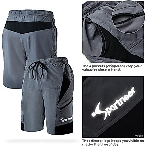 Sportneer Mens Mountain Bike Shorts - 3D Padding MTB Cycling Shorts for Men with Liner and Loose Fit (Medium, Grey)