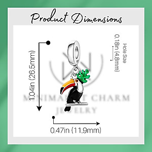 Toucan Bird Dangle Charm For Bracelet, Sterling Silver Charm, Toucan Charm, Christmas Gift Charm