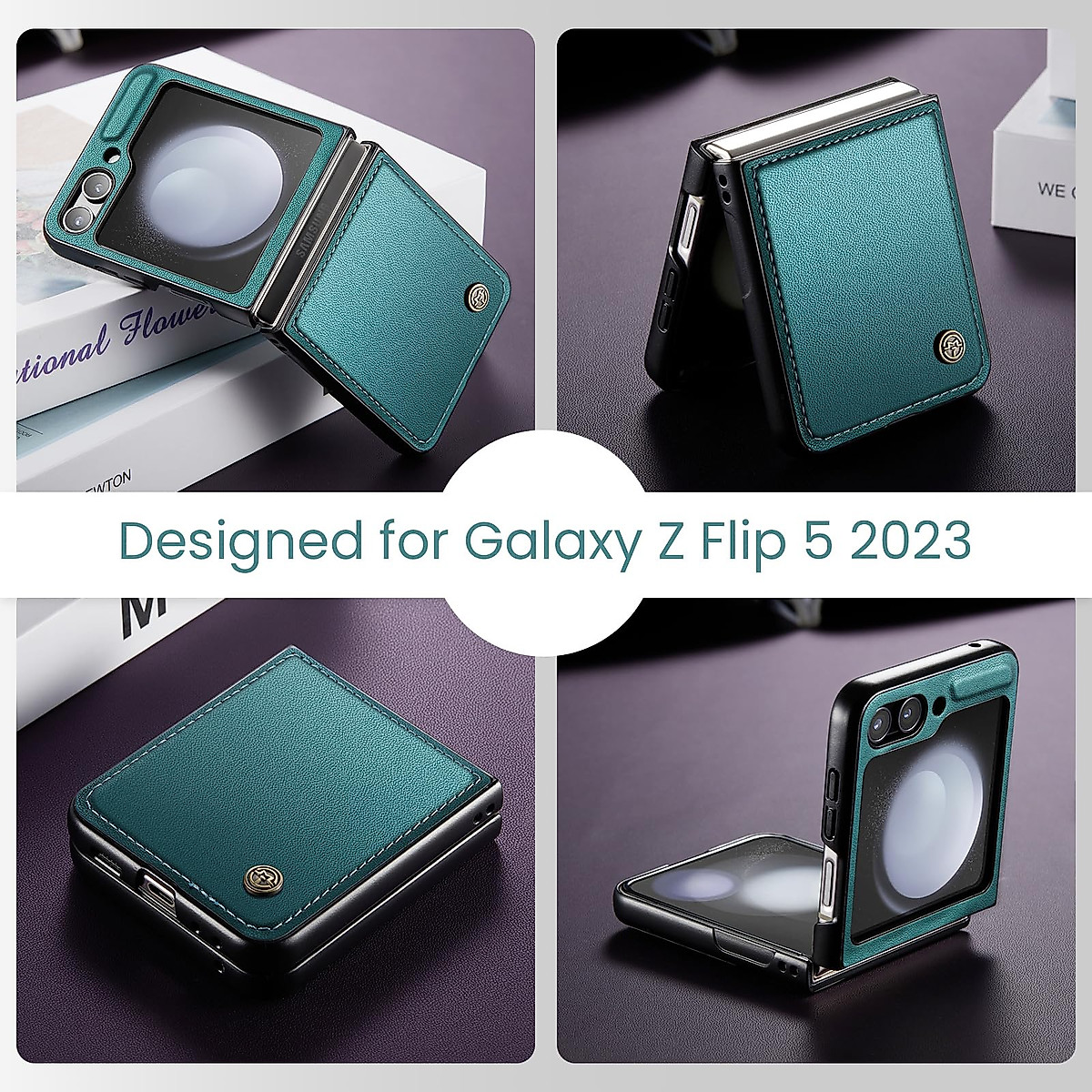 Taneny for Samsung Galaxy Z Flip 5 Case, Slim PU Leather Shockproof Protection Anti-Scratch Phone Cover Case for Samsung Galaxy Z Flip 5 5G 2023 (Teal)