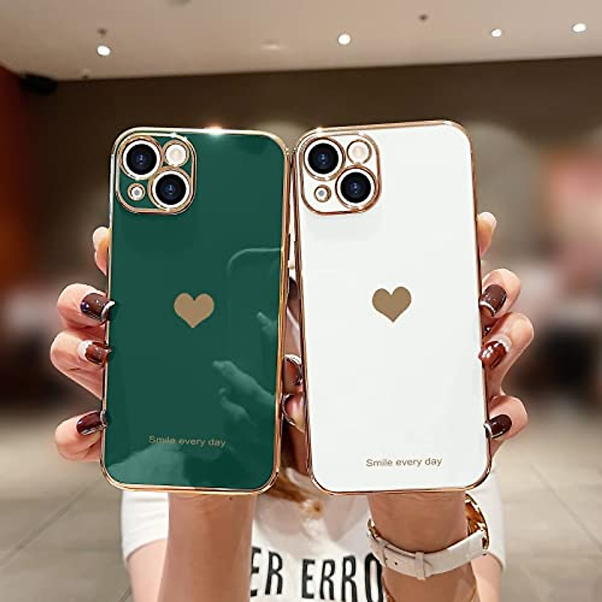 Teageo for iPhone 14 Plus Case for Women Girl Cute Love Heart Luxury Plating Soft Bling Back Cover Raised Full Camera Protection Bumper Silicone Shockproof Phone Case for iPhone 14 Plus, White