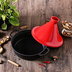 Casserole Dish with Lid Soup Pot Enameled Cast Iron 20Cm Tagine Pot, Tajine with Cone-Shaped Lid for Different Cooking Styles Quick & Easy Cooking for Home Kitchen (Color : Orange)