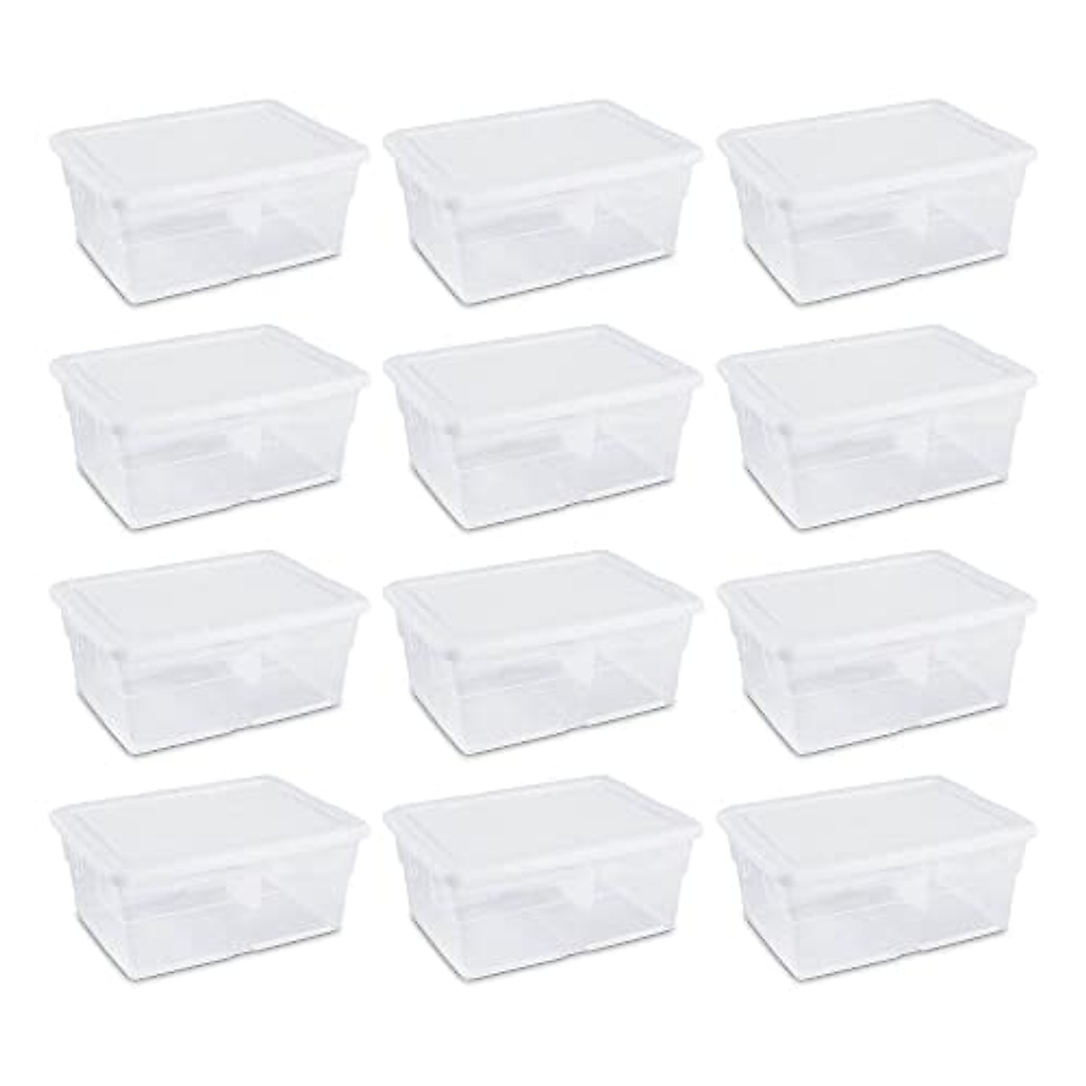 Sterilite 6 Quart Clear Multipurpose Plastic Storage Tote, 12 Pack, & 16 Quart Clear Multipurpose Plastic Storage Tote, 12 Pack for Home Organization