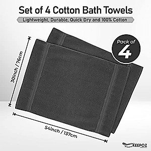 KEEPOZ 4 Piece Bath Towels Set, Premier Cotton 600GSM, (30x54 Inches) Extra Large, Lightweight, and Highly Absorbent Quick Drying Luxury Bath Towels Set for Bathroom, Gym, Spa and Hotel (Grey)