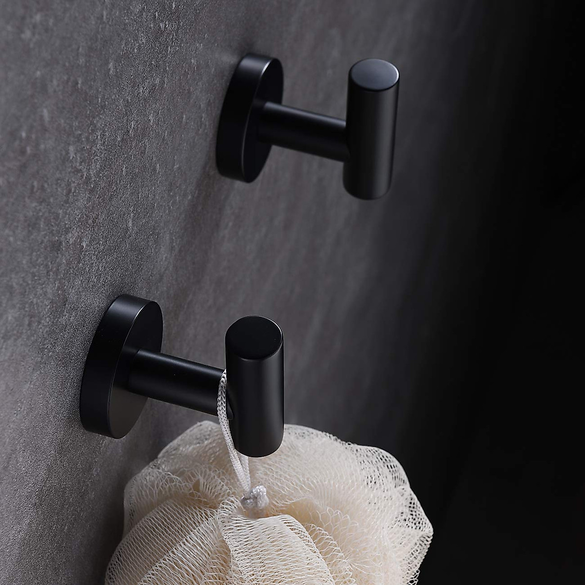 Hoooh Matte Black Towel Hook, SUS 304 Stainless Steel Coat/Robe Clothes Hook for Bath Kitchen Garage Wall Mounted (2 Pack), B100-BK-P2
