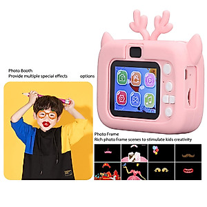 Rosvola Toddler Camera, Auto Dimming Birthday Gift AI Intelligent 20MP Kids Camera with Frames for Party (Pink Yellow)