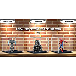 AUZEBOX Acrylic Display Case with Black Base- Highly Transparent, Dustproof and Clear Vision Lego Display Case for Action Figures, Legos, Trophy, Model Cars, and Any Toy Collectables 4x4x4 Inches