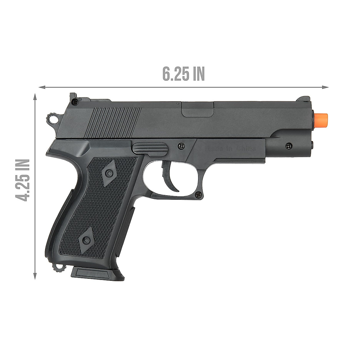 2 Pack of Polymer Spring Operated 7" Inch BB Airsoft Pistol-Intended for Film and Costume use.