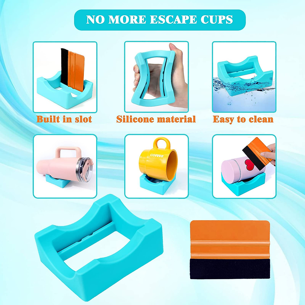 Fosdonge 6 Pack Sublimation Tumblers Tool for 20-40 Oz Sublimation Blanks Products, Includ Pinch Perfect Tumbler Clamp, Measuring Ruler and Cup Cradle for Tumblers