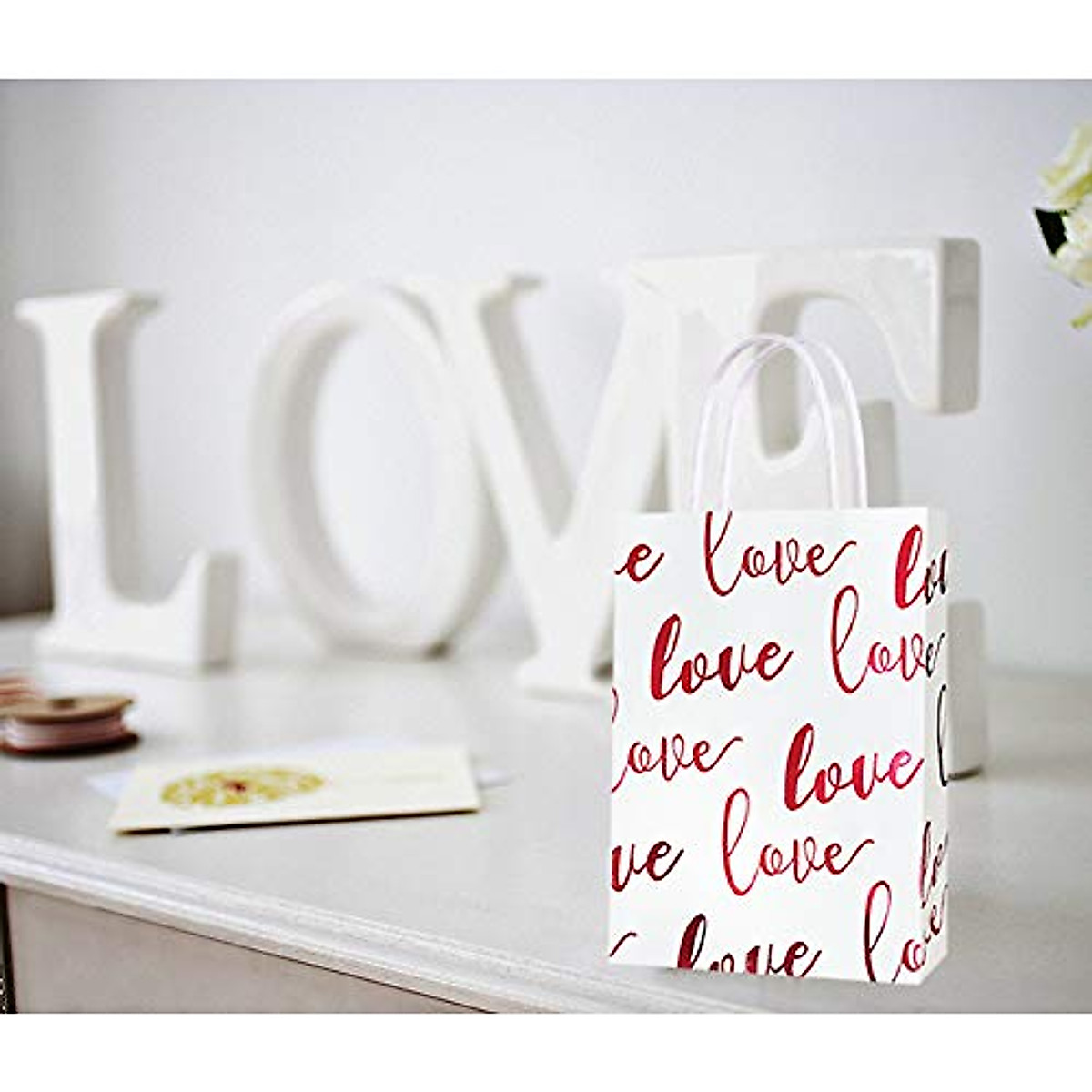12Pcs Mothers Day Gift Bags, Love Theme Paper Bags with Handle for Valentines Day, Wedding, Father's Day, Sweetest Day or Any Occasion Holiday Bags for Gifts