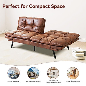 Hcore Convertible Sleeper, Memory Foam Futon Couch,Loveseat Bed,Small Splitback Modern Sofa Sofabed, Brown