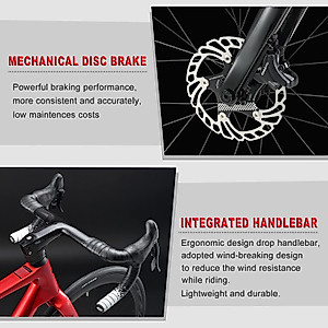 KABON Full Carbon Road Bike, 700C Carbon Fiber Frame Road Bike with Shimano 105 22 Speed Disc Brake Racing Bicycle with Carbon Wheelset (Black, 53cm)