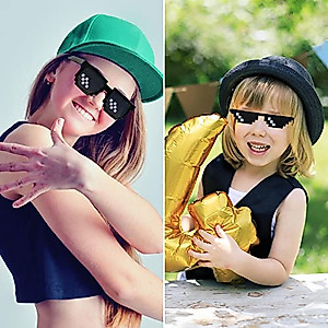 [3 Pack] Thug Life Sunglasses, Men Women Glass 8 Bit Pixel Mosaic Glasses Photo Props Unisex Sunglass Toy - Black