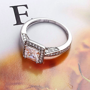 Gualiy 925 Sterling Silver Promise Rings, Wedding Rings Engagement Rings Square Shape Cubic Zirconia Rings Size 5.5