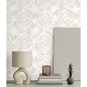 Fiula Geometric Peel and Stick Wallpaper Boho wallpaper78.7 "x16.1" White and Gray Wallpaper White Contact Paper Removable Wallpaper for Bedroom Waterproof Removable Shelf Liner Decal Vinyl Roll