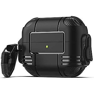 Wonjury for Airpods Pro Case Cover for Men with Lock, Military Armor Series Full-Body AirPod Pro Case with Keychain Cool Air Pod Pro Shockproof Protective Case for AirPods Pro 2019, Spring Lock Black