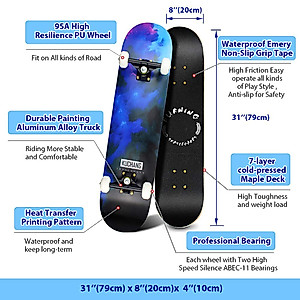 PHOEROS Skateboards -Standard Skateboards for Kids Boys Girls Youths Beginners Starter-Complete Skate Boards 31''x 8''Canadian Maple Pro Cruiser