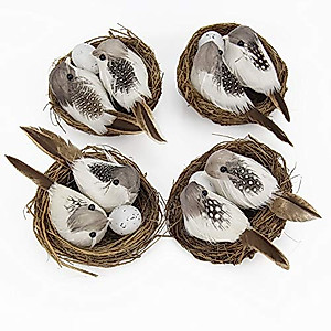 Simulation Bird Nest with Bird and Eggs Decor,Fake Foam Feather Birds,Artificial Birds,for DIY Craft Tree Decoration(1set)